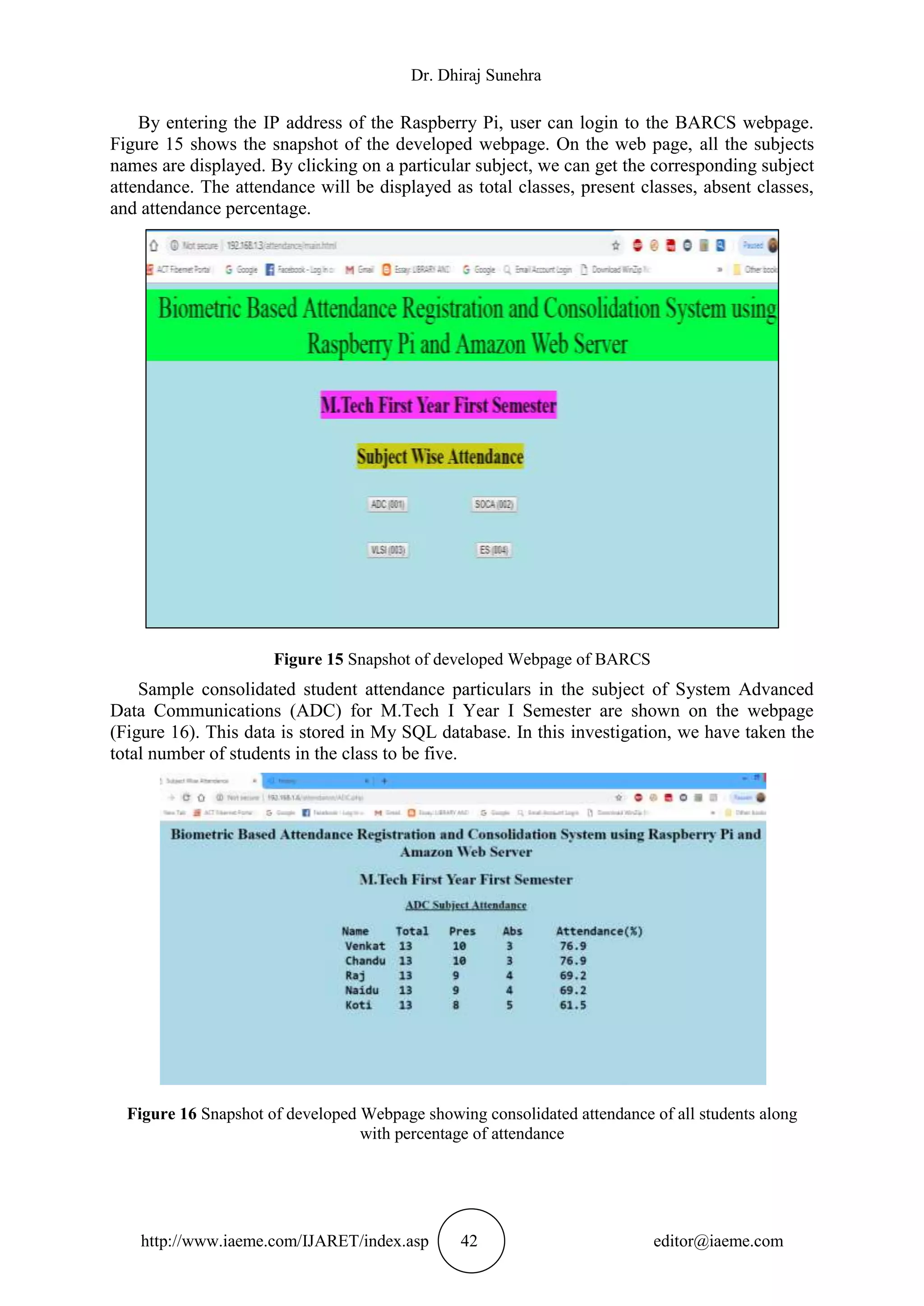 BIOMETRIC BASED ATTENDANCE REGISTRATION AND CONSOLIDATION SYSTEM USING RASPBERRY PI3 AND AMAZON ...