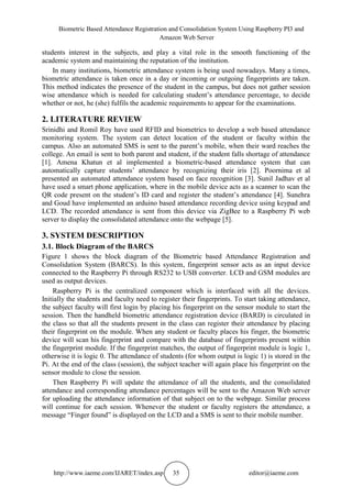 BIOMETRIC BASED ATTENDANCE REGISTRATION AND CONSOLIDATION SYSTEM USING RASPBERRY PI3 AND AMAZON ...
