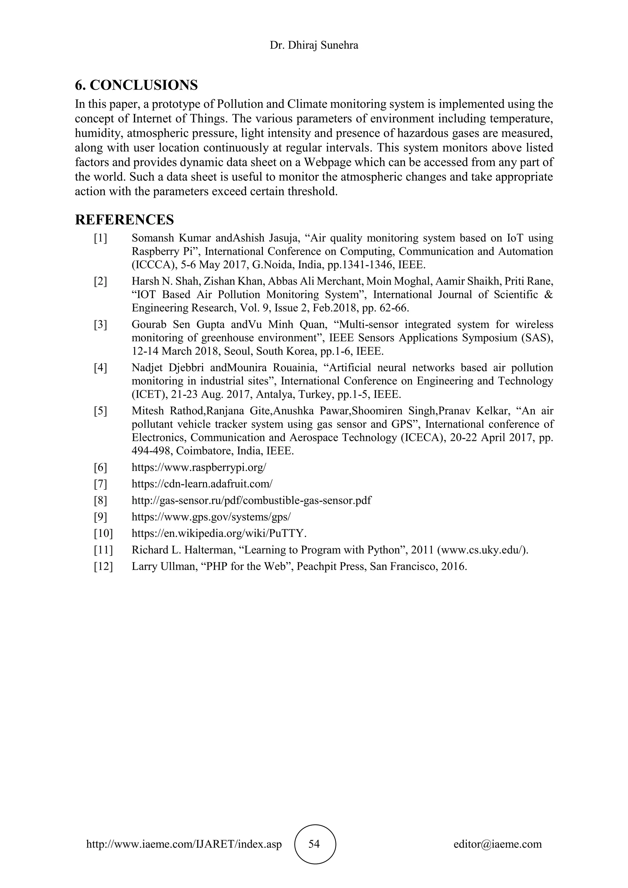 Raspberry Pi Based Pollution And Climate Monitoring System Using
