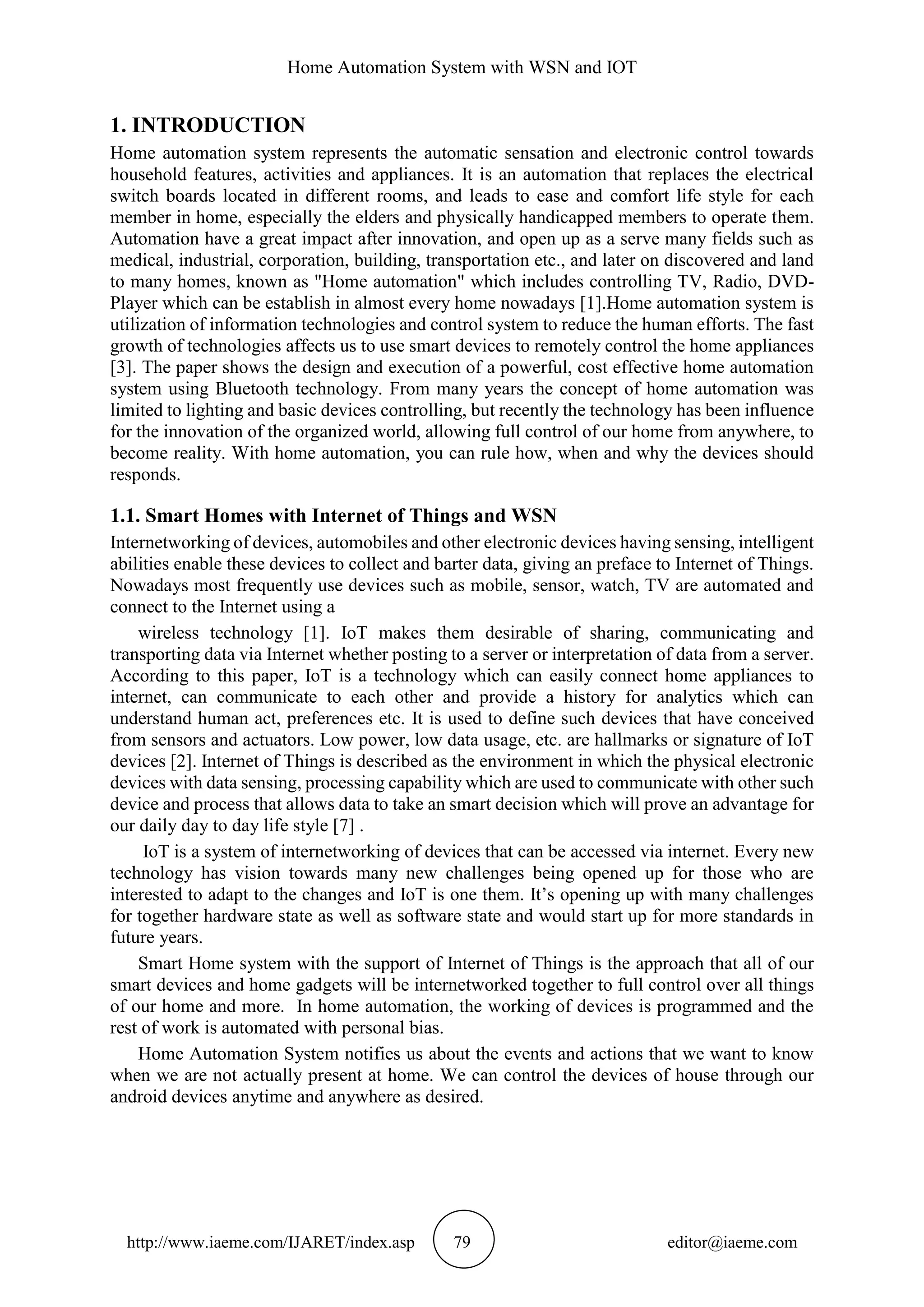 HOME AUTOMATION SYSTEM WITH WSN AND IOT | PDF