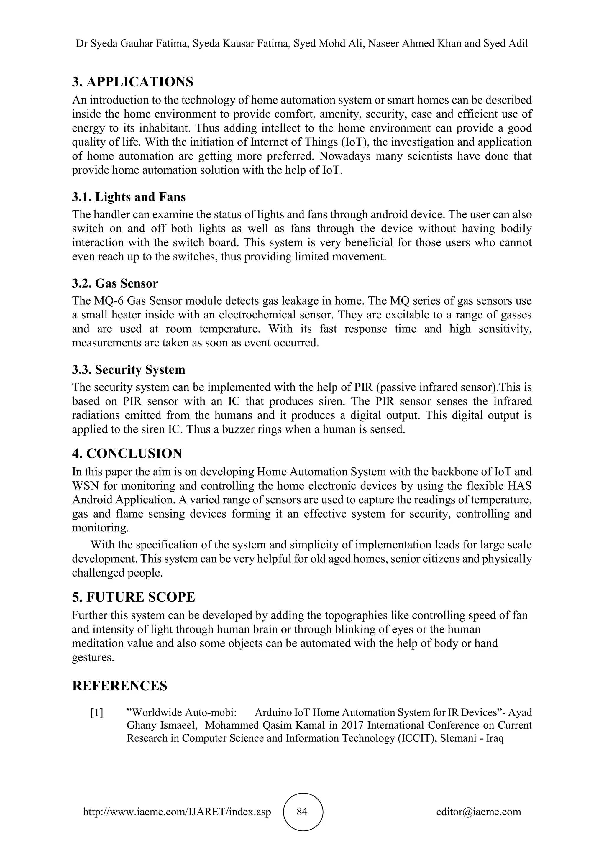 HOME AUTOMATION SYSTEM WITH WSN AND IOT | PDF