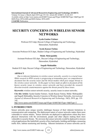 SECURITY CONCERNS IN WIRELESS SENSOR NETWORKS | PDF