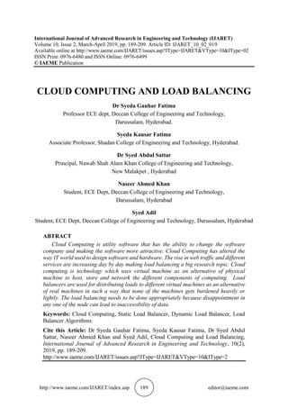 CLOUD COMPUTING AND LOAD BALANCING | PDF