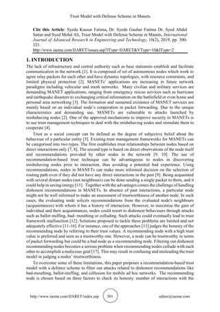 TRUST MODEL WITH DEFENSE SCHEME IN MANETS | PDF | Computer Networking | Computing