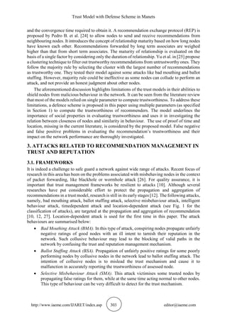 TRUST MODEL WITH DEFENSE SCHEME IN MANETS | PDF | Computer Networking | Computing