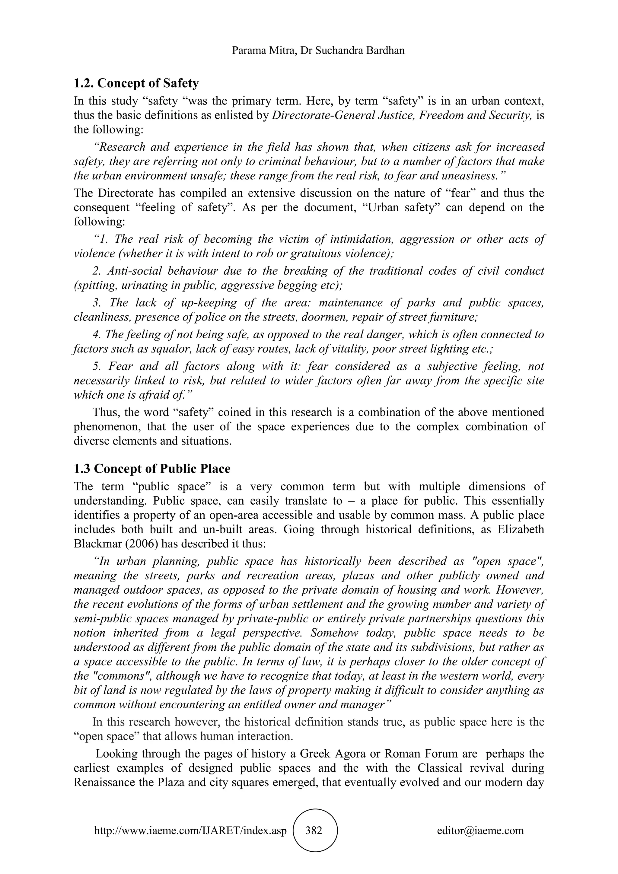 A THEORETICAL PERSPECTIVE OF DESIGNING FOR SAFE URBAN PUBLIC PLACE ...