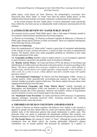 A THEORETICAL PERSPECTIVE OF DESIGNING FOR SAFE URBAN PUBLIC PLACE ...