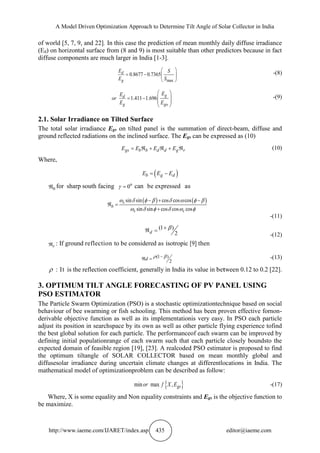 A MODEL DRIVEN OPTIMIZATION APPROACH TO DETERMINE TILT ANGLE OF SOLAR COLLECTOR IN INDIA | PDF