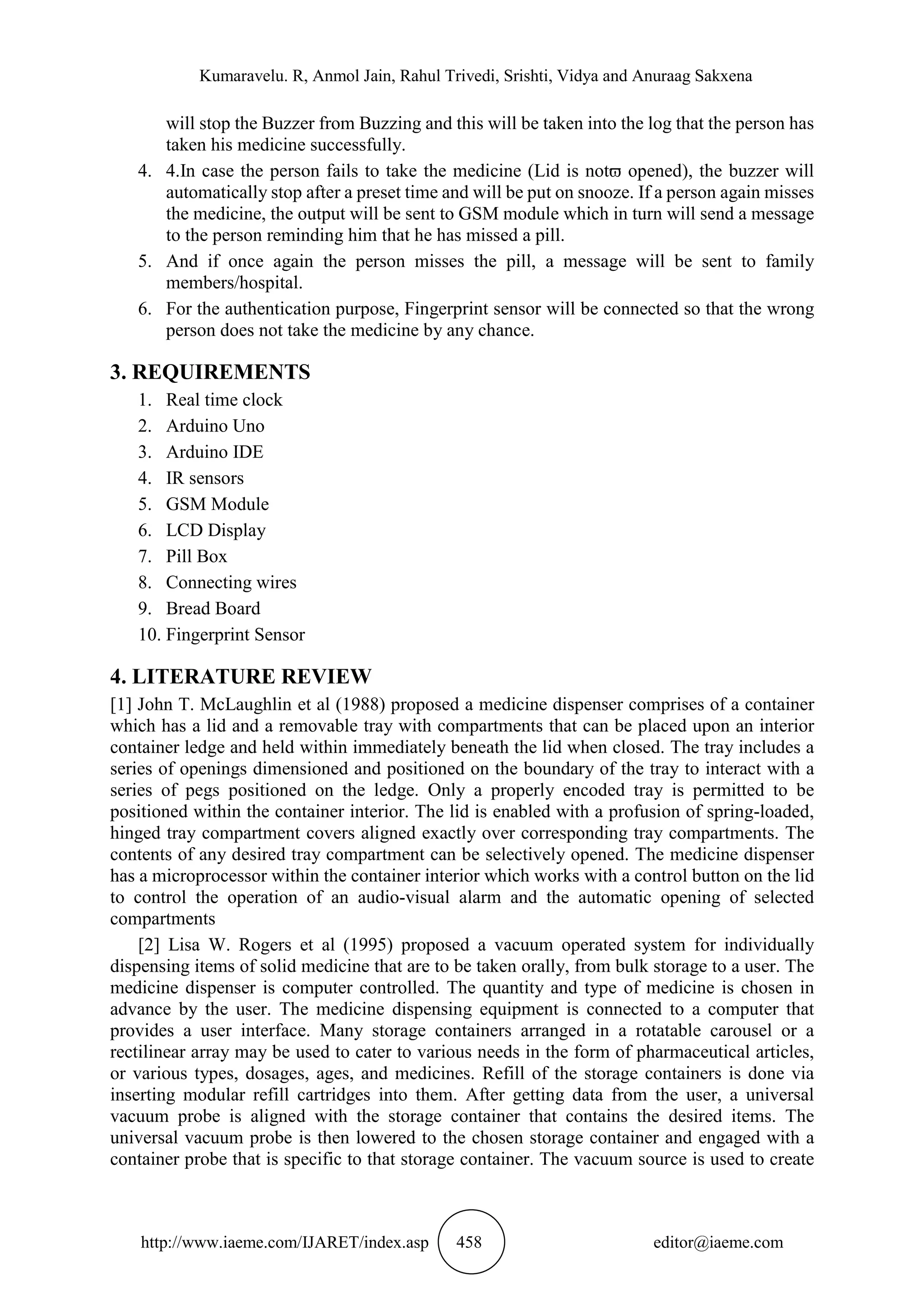 ALERTING SYSTEM FOR MEDICINE DISPENSING | PDF