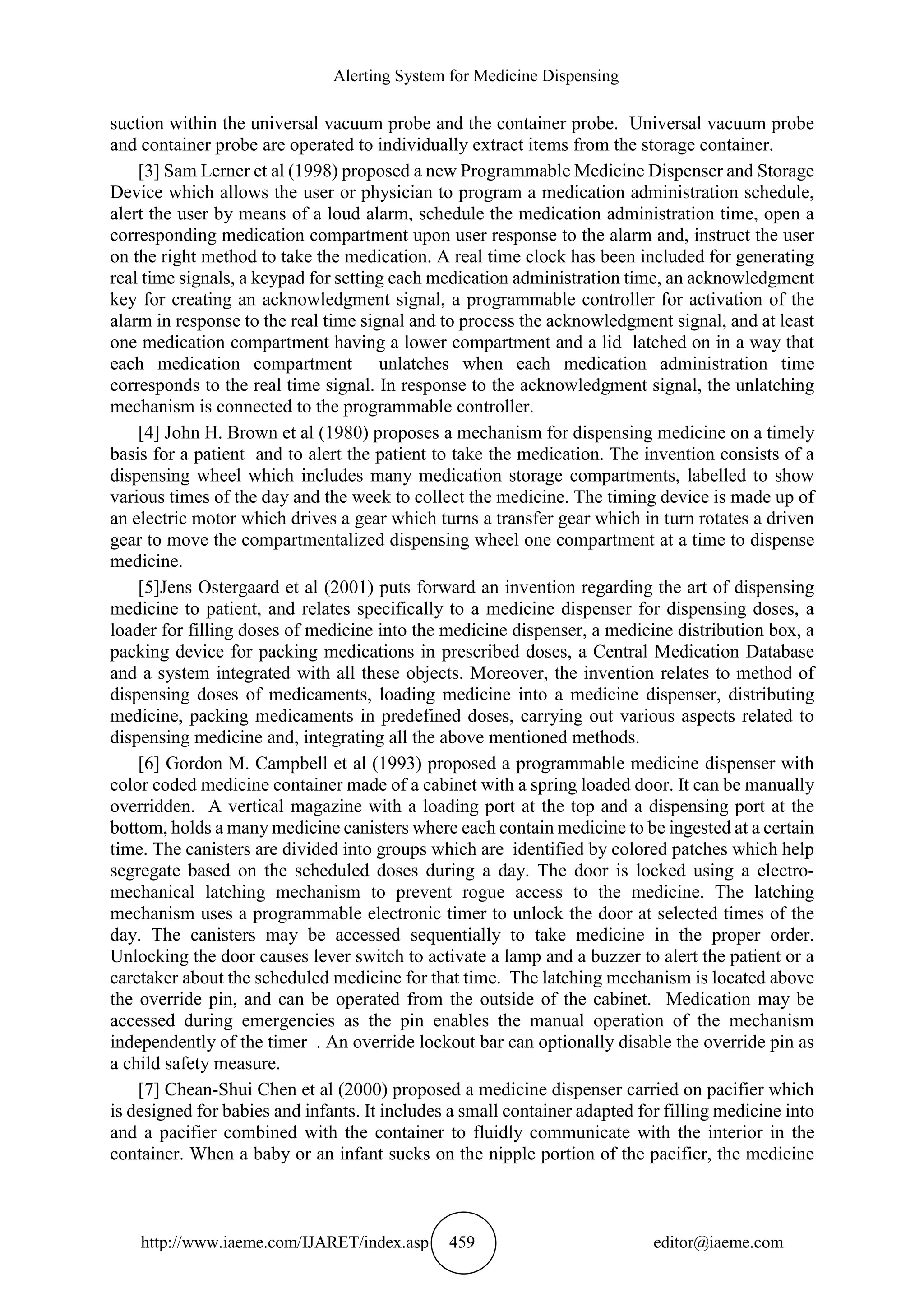 ALERTING SYSTEM FOR MEDICINE DISPENSING | PDF