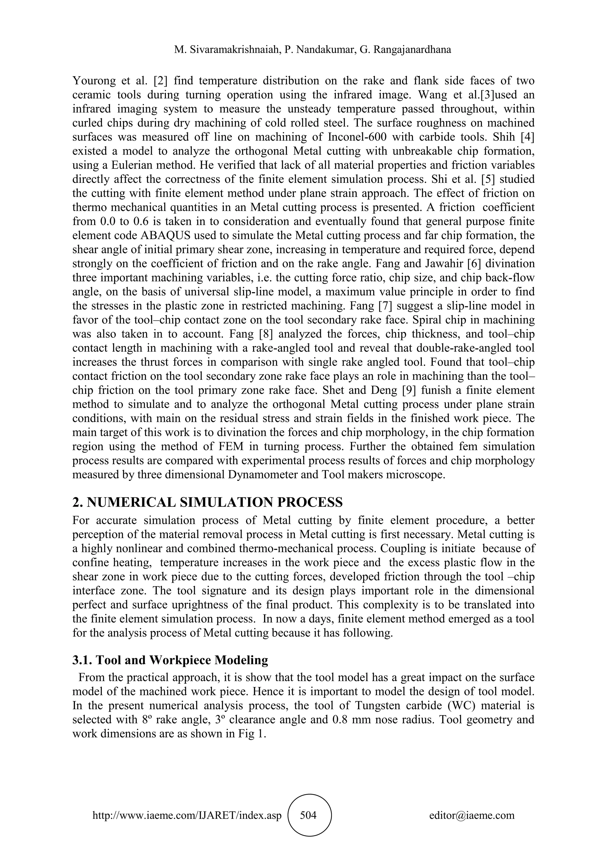 NUMERICAL AND EXPERIMENTAL VALIDATION OF CHIP MORPHOLOGY | PDF