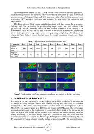 NUMERICAL AND EXPERIMENTAL VALIDATION OF CHIP MORPHOLOGY | PDF