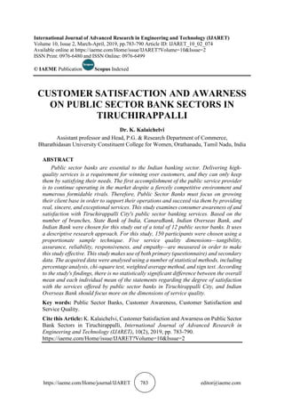 CUSTOMER SATISFACTION AND AWARNESS ON PUBLIC SECTOR BANK SECTORS IN ...