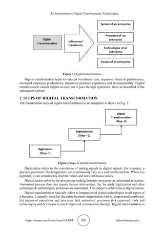 AN INTRODUCTION TO DIGITAL TRANSFORMATION TECHNOLOGIES | PDF