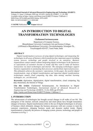AN INTRODUCTION TO DIGITAL TRANSFORMATION TECHNOLOGIES | PDF