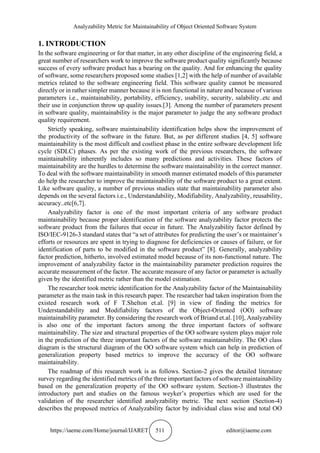 ANALYZABILITY METRIC FOR MAINTAINABILITY OF OBJECT ORIENTED SOFTWARE SYSTEM | PDF | Computer ...
