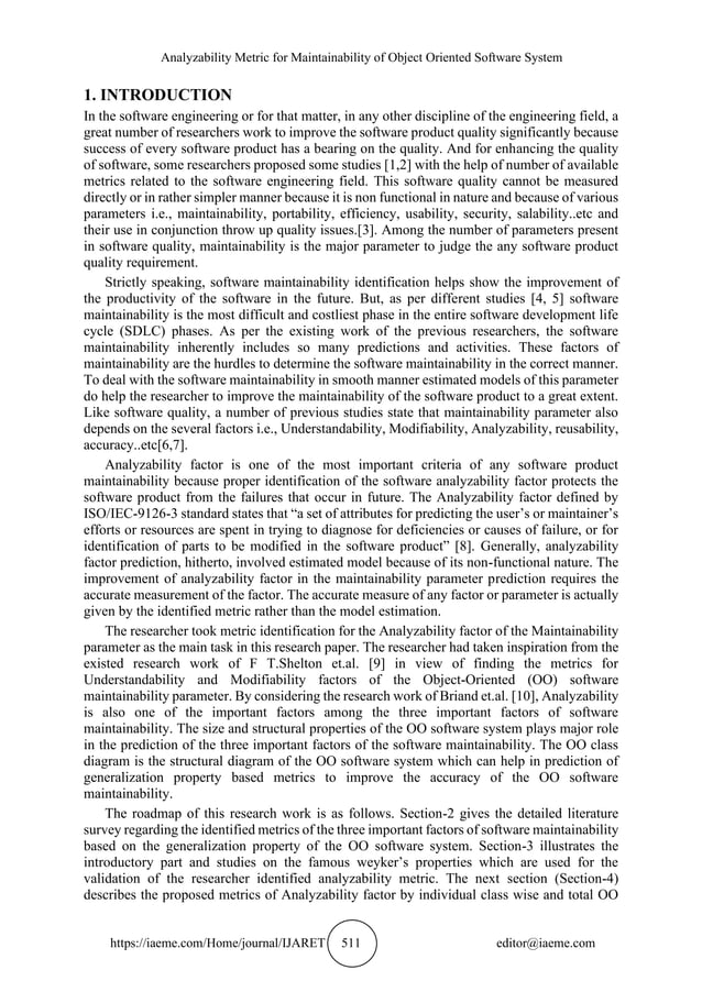 ANALYZABILITY METRIC FOR MAINTAINABILITY OF OBJECT ORIENTED SOFTWARE SYSTEM | PDF | Computer ...