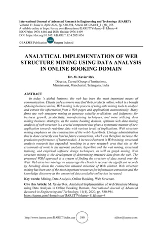 ANALYTICAL IMPLEMENTATION OF WEB STRUCTURE MINING USING DATA ANALYSIS ...