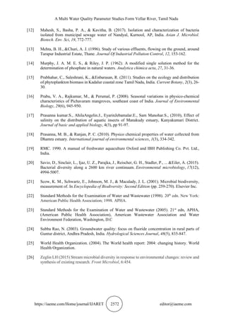 A MULTI WATER QUALITY PARAMETER STUDIES FORM VELLAR RIVER, TAMIL NADU | PDF