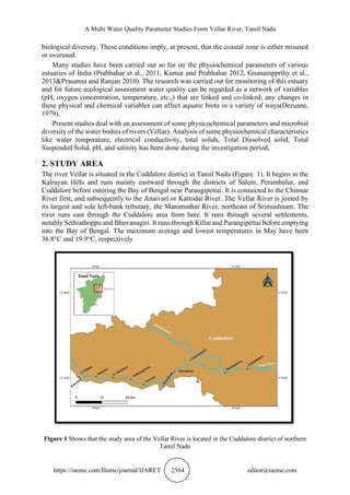 A MULTI WATER QUALITY PARAMETER STUDIES FORM VELLAR RIVER, TAMIL NADU | PDF