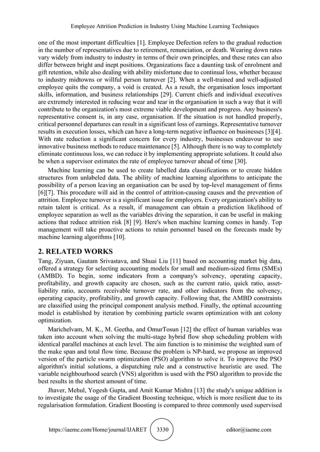 EMPLOYEE ATTRITION PREDICTION IN INDUSTRY USING MACHINE LEARNING TECHNIQUES | PDF