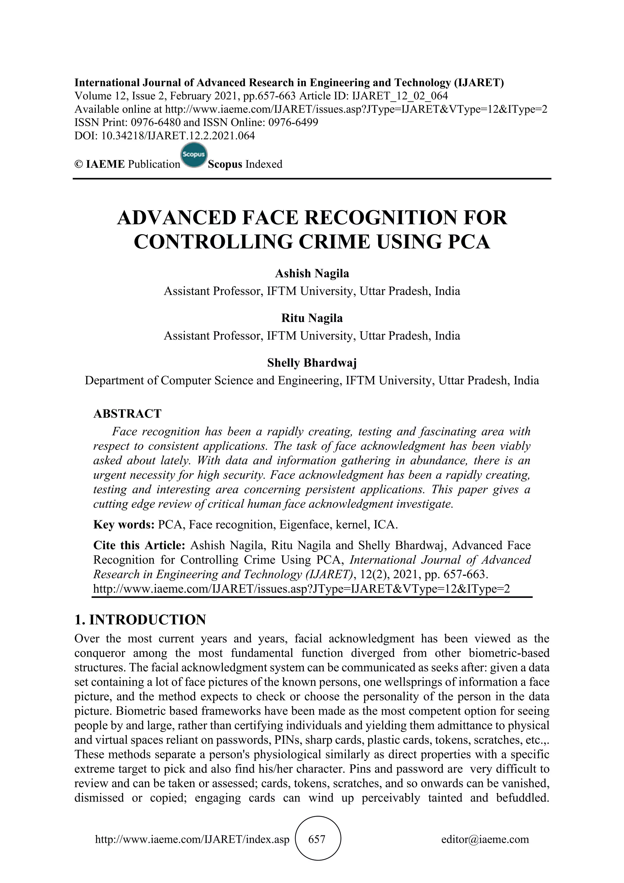 Advanced Face Recognition For Controlling Crime Using Pca Pdf