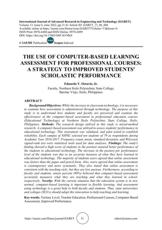 THE USE OF COMPUTER-BASED LEARNING ASSESSMENT FOR PROFESSIONAL COURSES ...