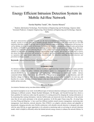 Energy Efficinet Intrusion Detection System in mobile ad-hoc networks | PDF