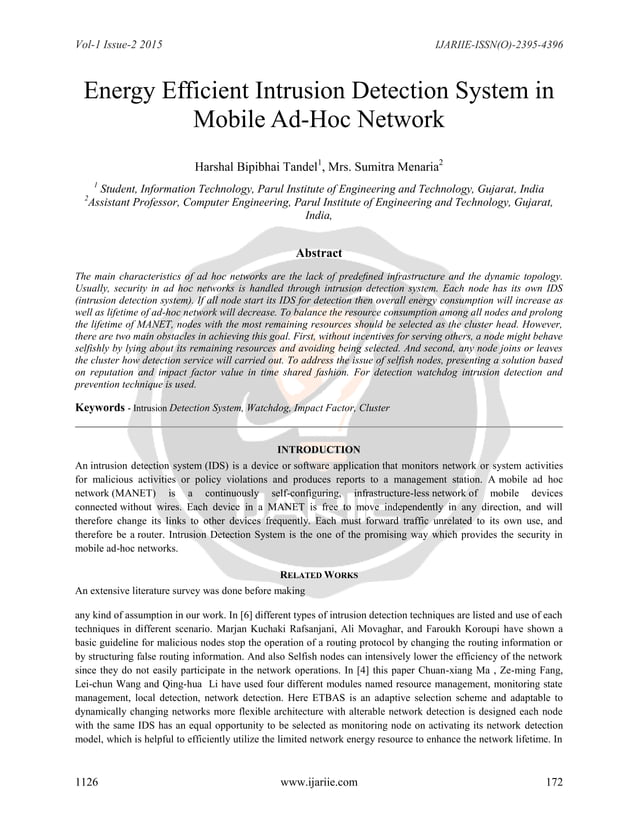 Energy Efficinet Intrusion Detection System in mobile ad-hoc networks | PDF
