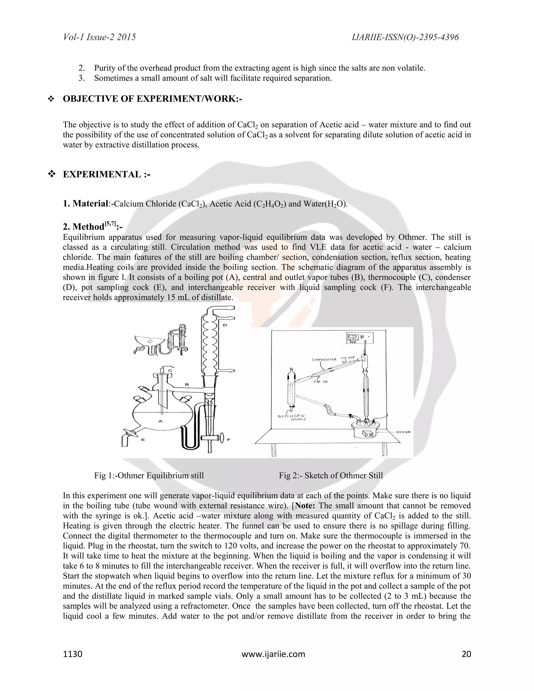 Effect Of Addition Of Calcium Chloride On Separation Of Acetic Acid ...