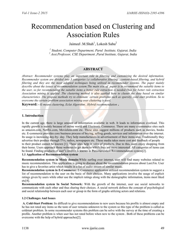 Recommendation Based On Clustering And Association Rules Pdf