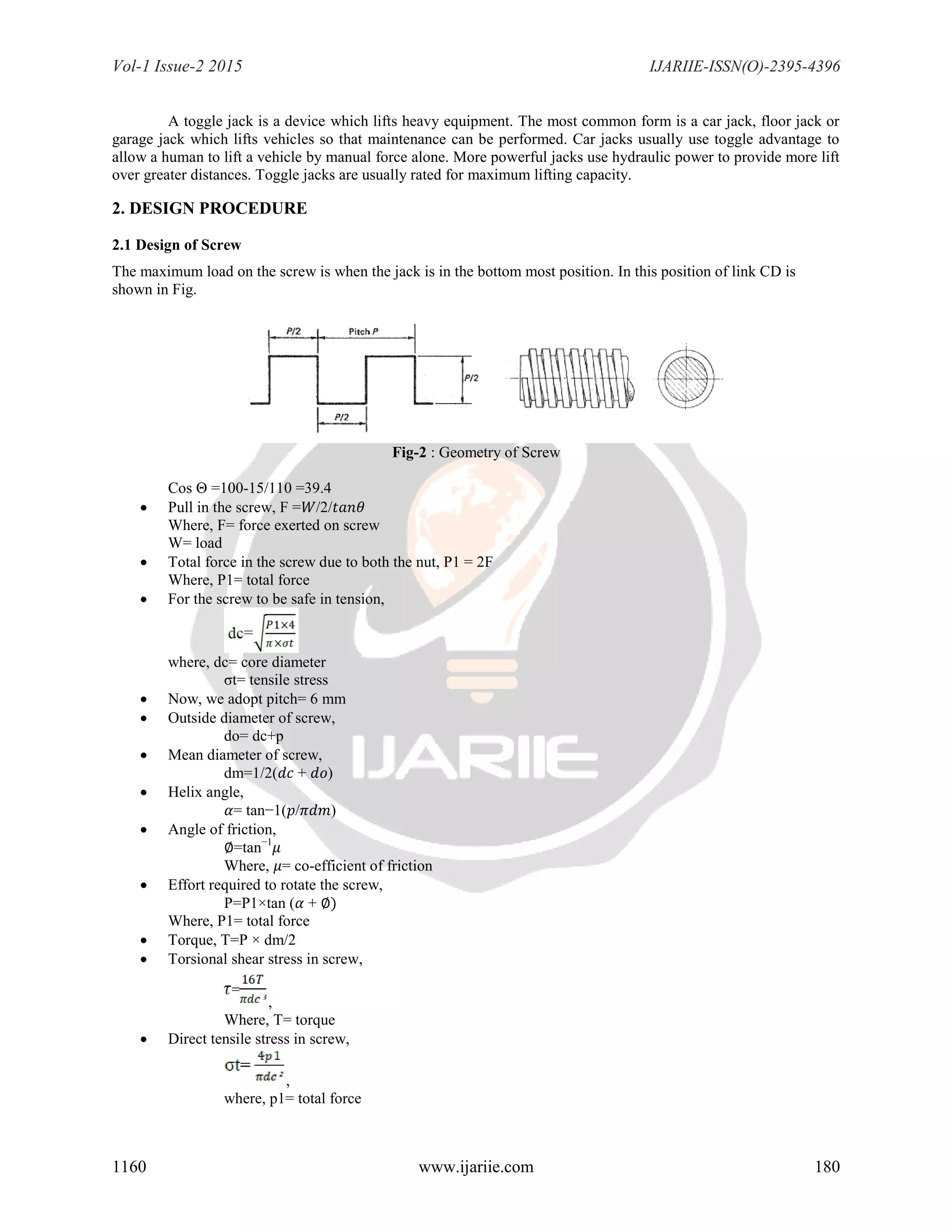 Design and Standardization of Toggle Jack | PDF