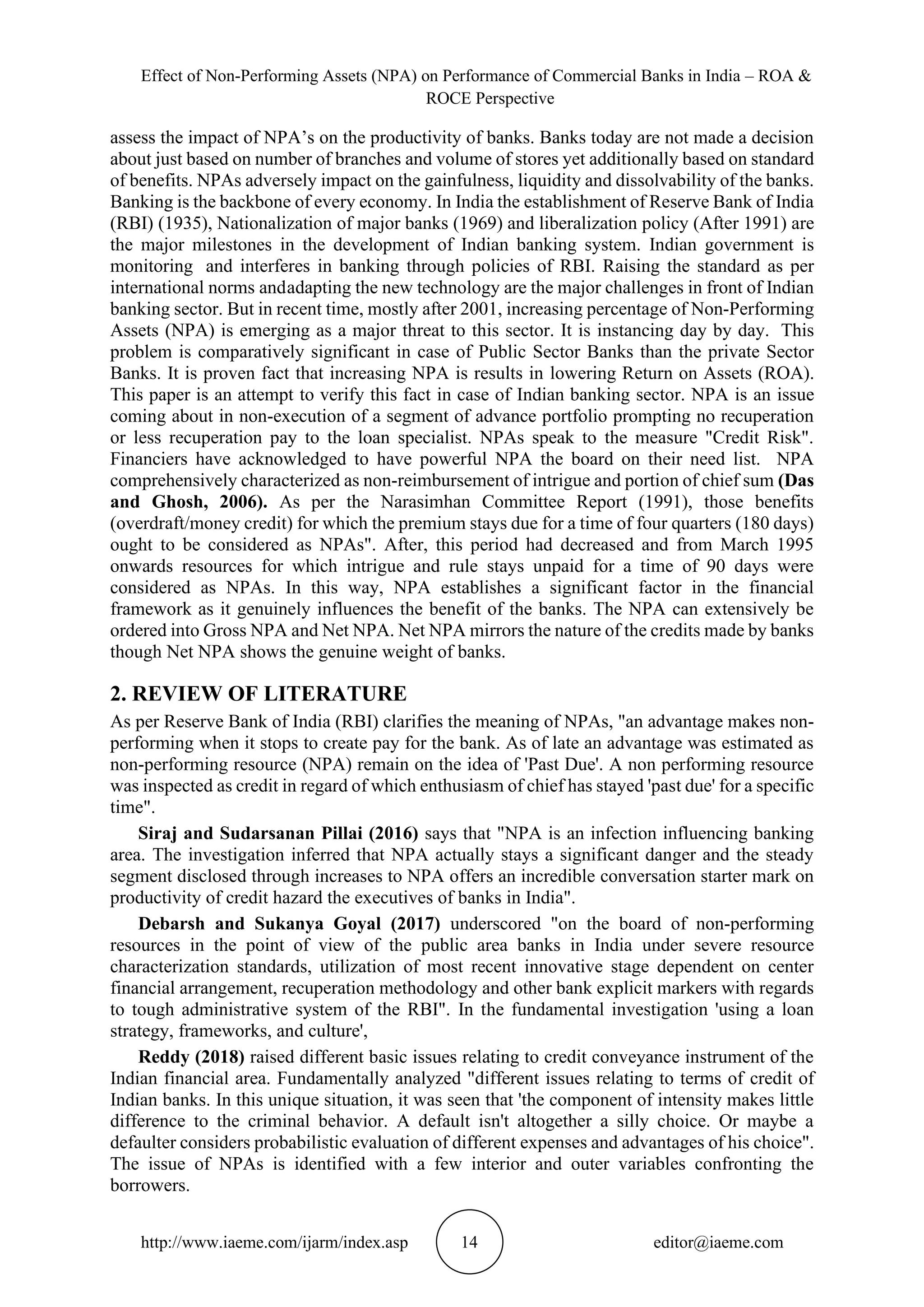 EFFECT OF NON-PERFORMING ASSETS (NPA) ON PERFORMANCE OF COMMERCIAL ...