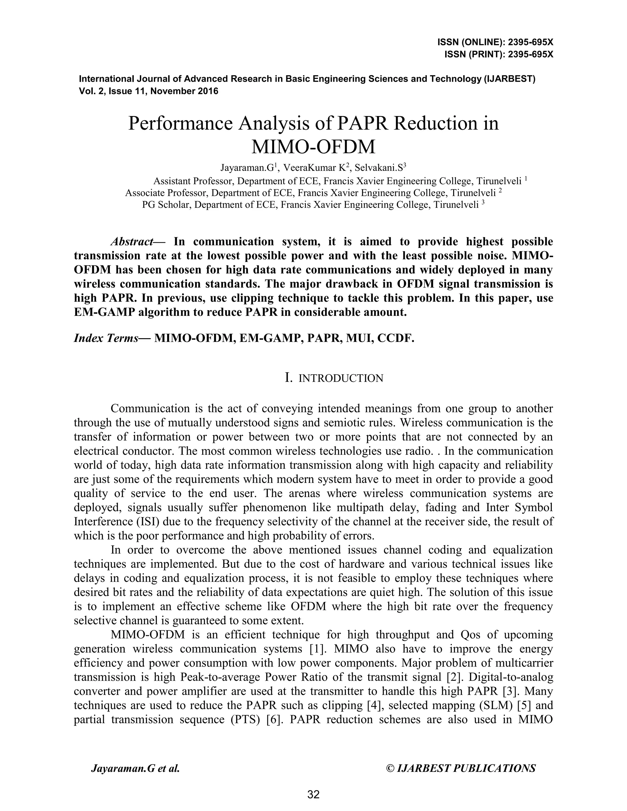 Performance Analysis Of Papr Reduction In Mimo Ofdm Pdf
