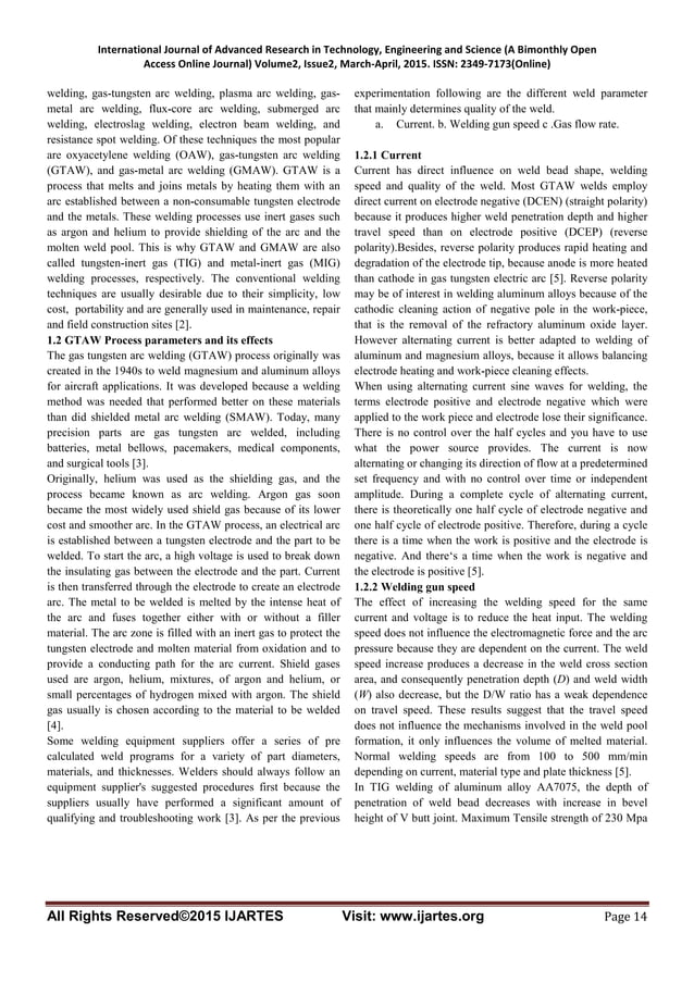 Influence of Process Parameters on AA7075 in TIG Welding | PDF