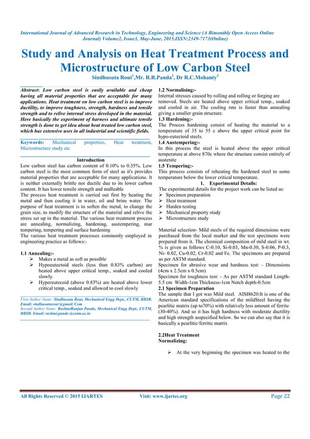 Study and Analysis on Heat Treatment Process and Microstructure of Low ...