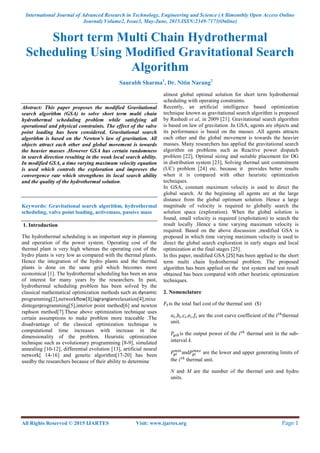 Short term Multi Chain Hydrothermal Scheduling Using Modified Gravitational Search Algorithm | PDF