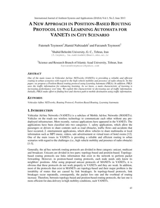 A new approach in position-based routing Protocol using learning automata for Vanets in city ...