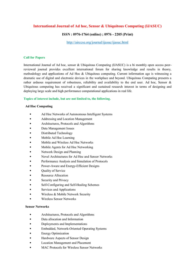 International Journal of Ad hoc, Sensor & Ubiquitous Computing (IJASUC) | PDF