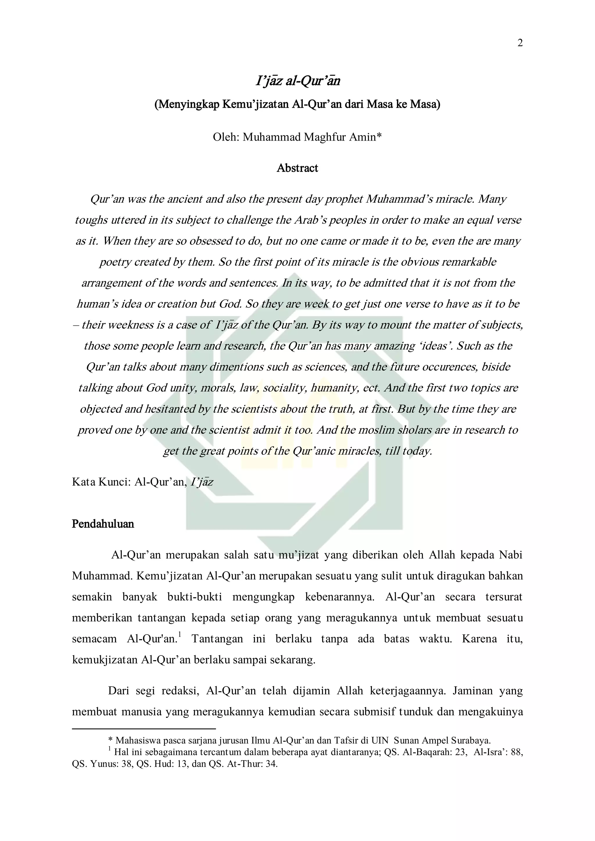 I'jaz al qur'an (muhammad maghfur amin) | PDF