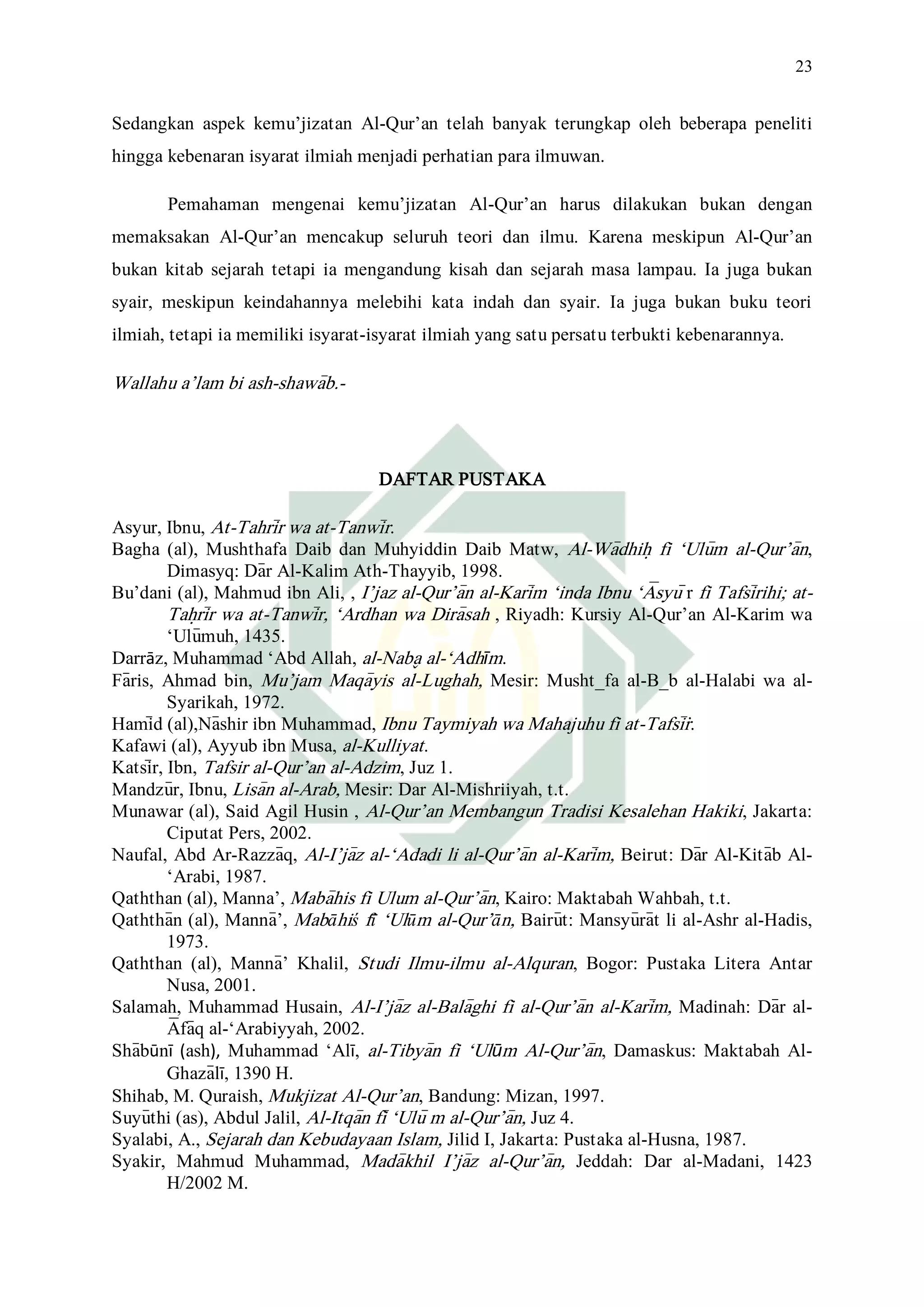 I'jaz al qur'an (muhammad maghfur amin) | PDF