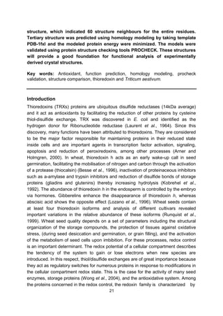 Homology modeling and structure prediction of thioredoxin (TRX) | PDF