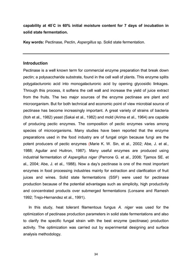 Production Of Pectinase By Aspergillus Niger Cultured In Solid State Media Pdf
