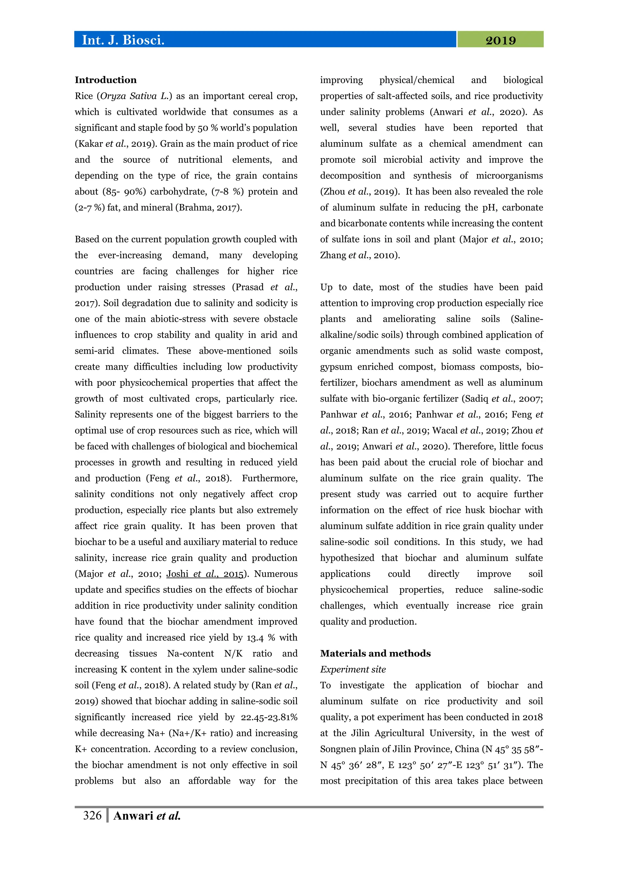 Effects of rice-husk biochar and aluminum sulfate application on rice ...