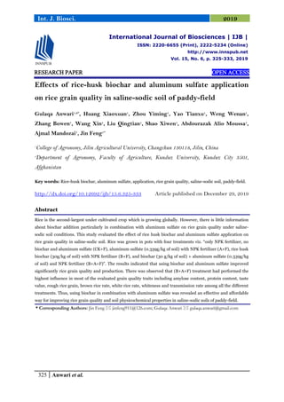 Effects of rice-husk biochar and aluminum sulfate application on rice ...