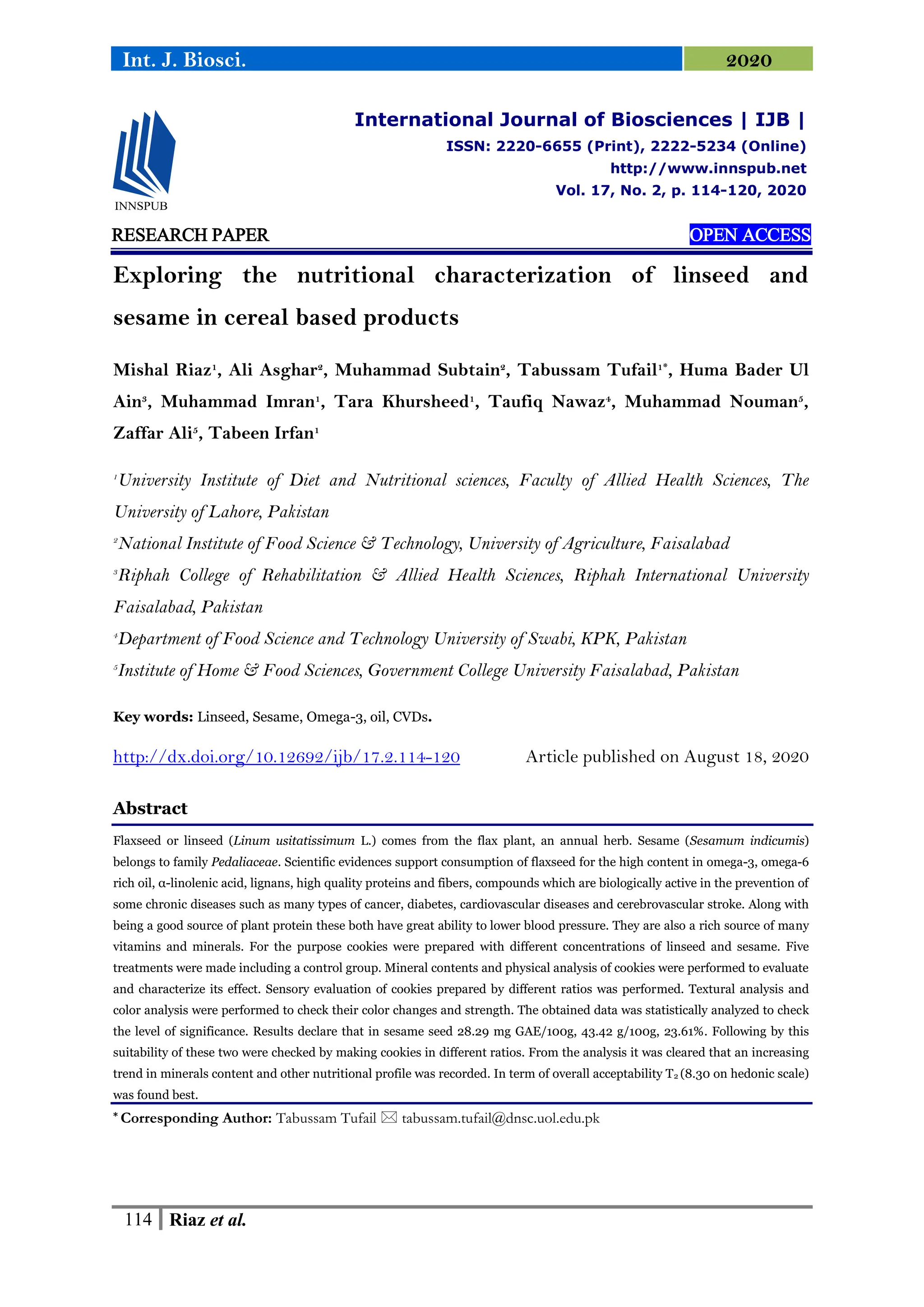 Exploring the nutritional characterization of linseed and sesame in ...