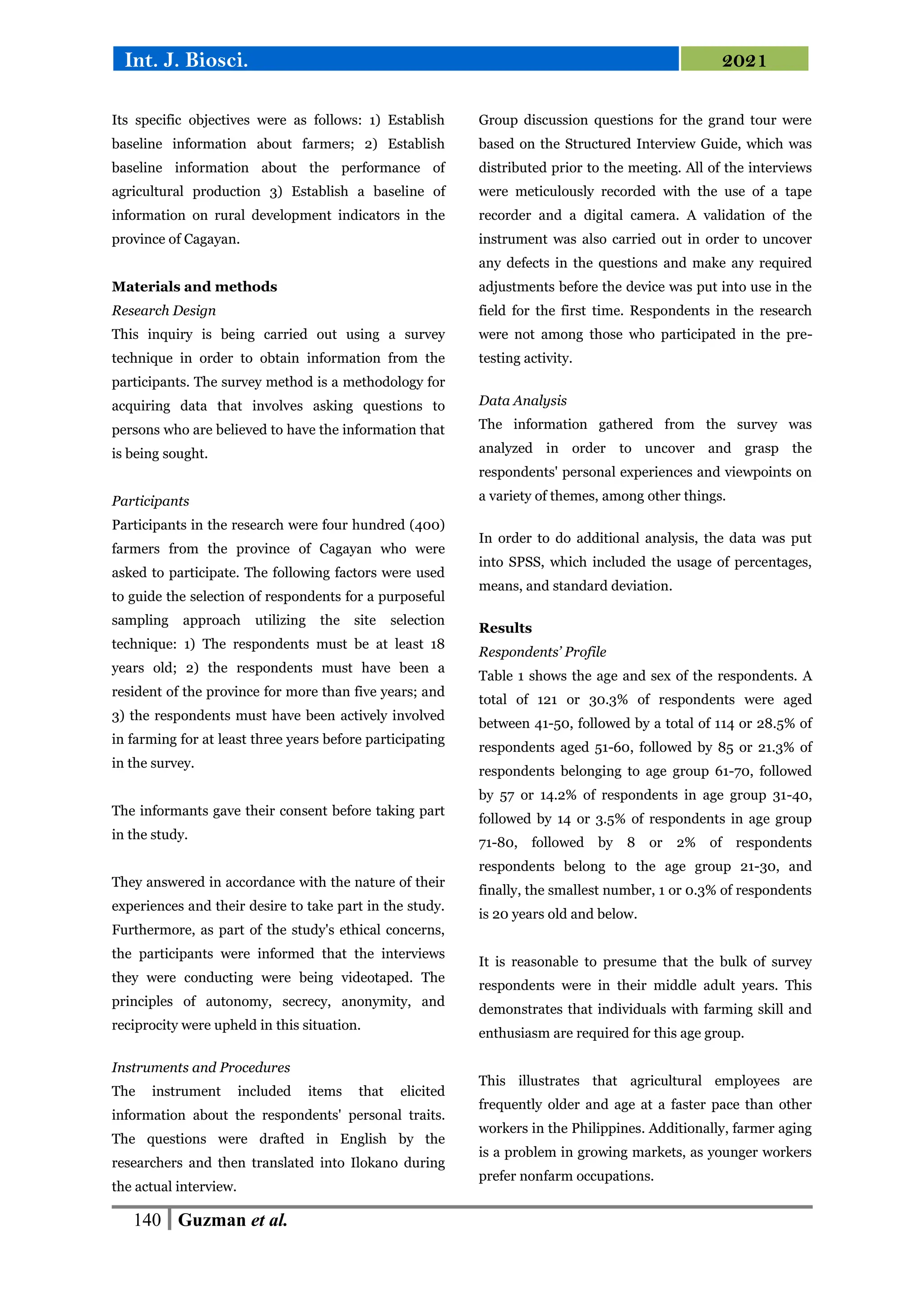 Establishing baseline agriculture performance and rural development ...