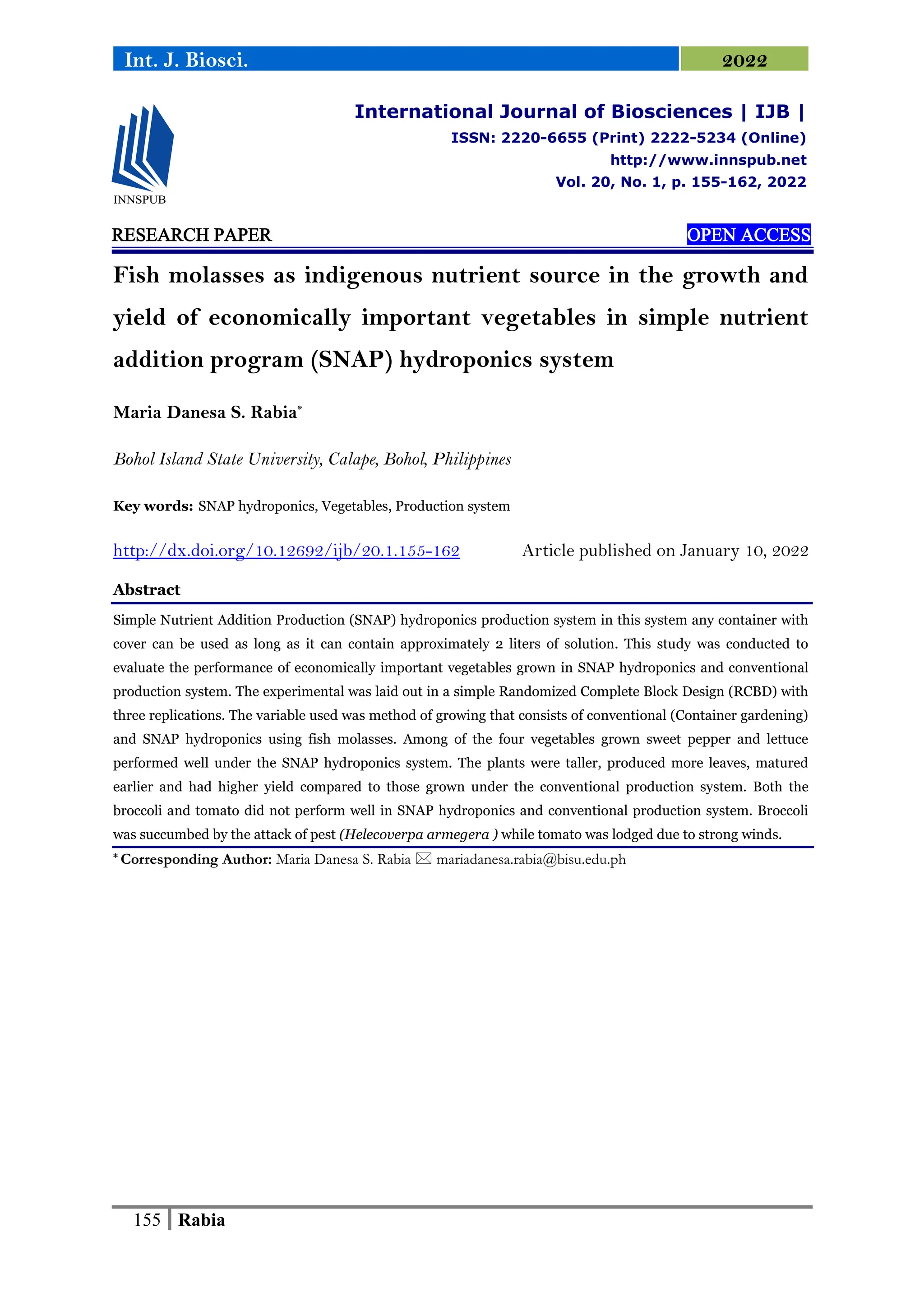 Fish molasses as indigenous nutrient source in the growth and yield of ...