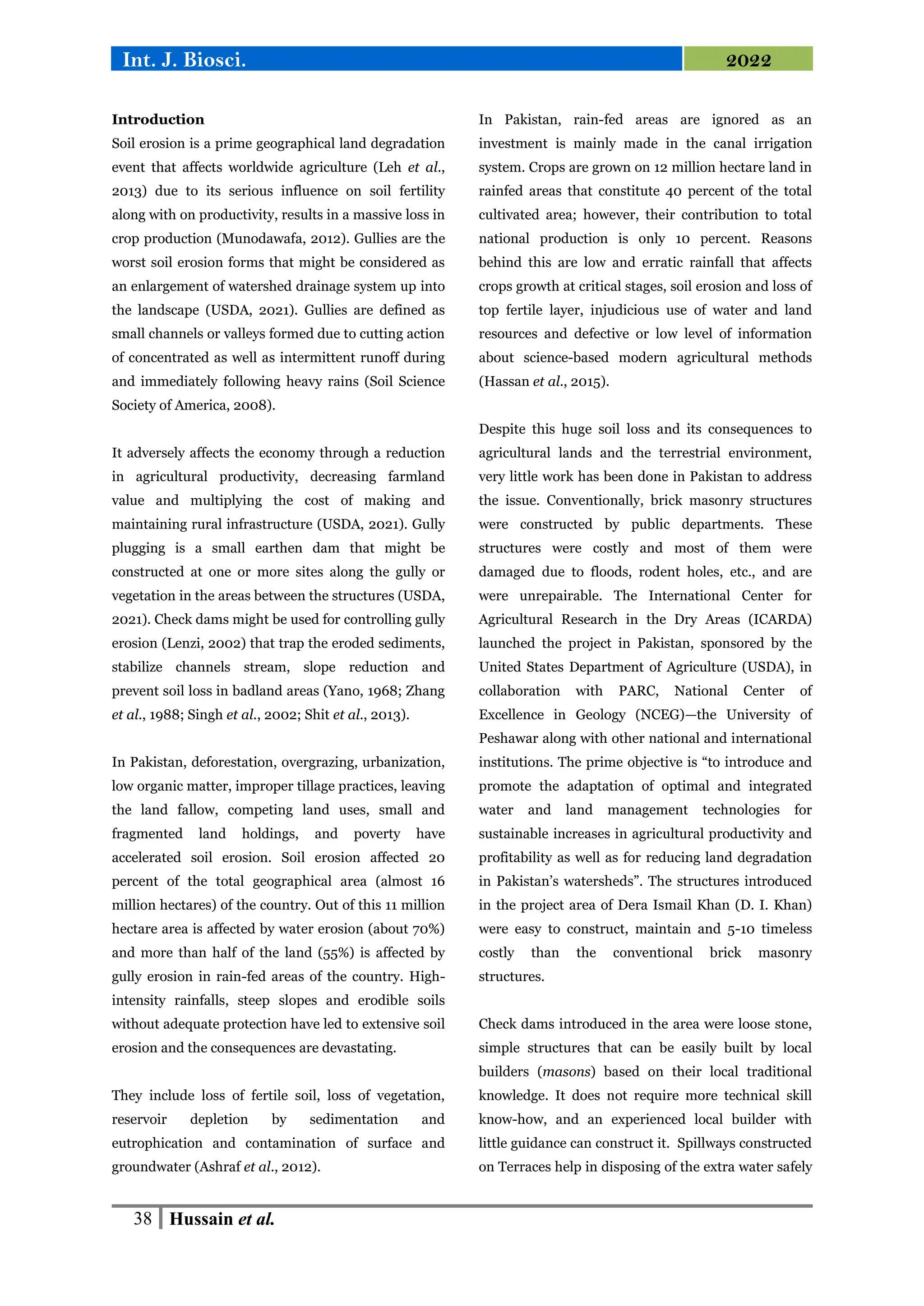 Assessment of Check Dam and Spillways Technologies as soil erosion ...