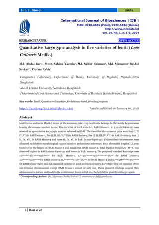 Quantitative karyotypic analysis in five varieties of lentil (Lens ...